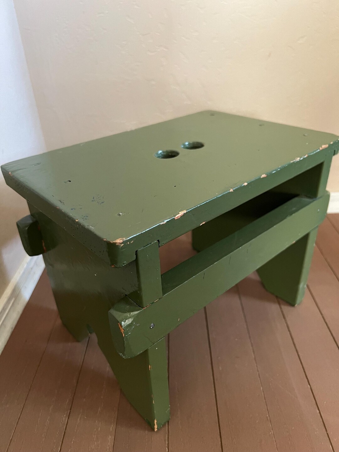 Vintage Rustic Green Wood Stool, Farmhouse, Footstool, Retro, Cottage ...