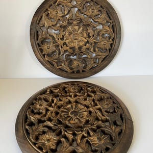 Pair of Vintage Carved Wood Wall Medallions, Wall Hangings ...