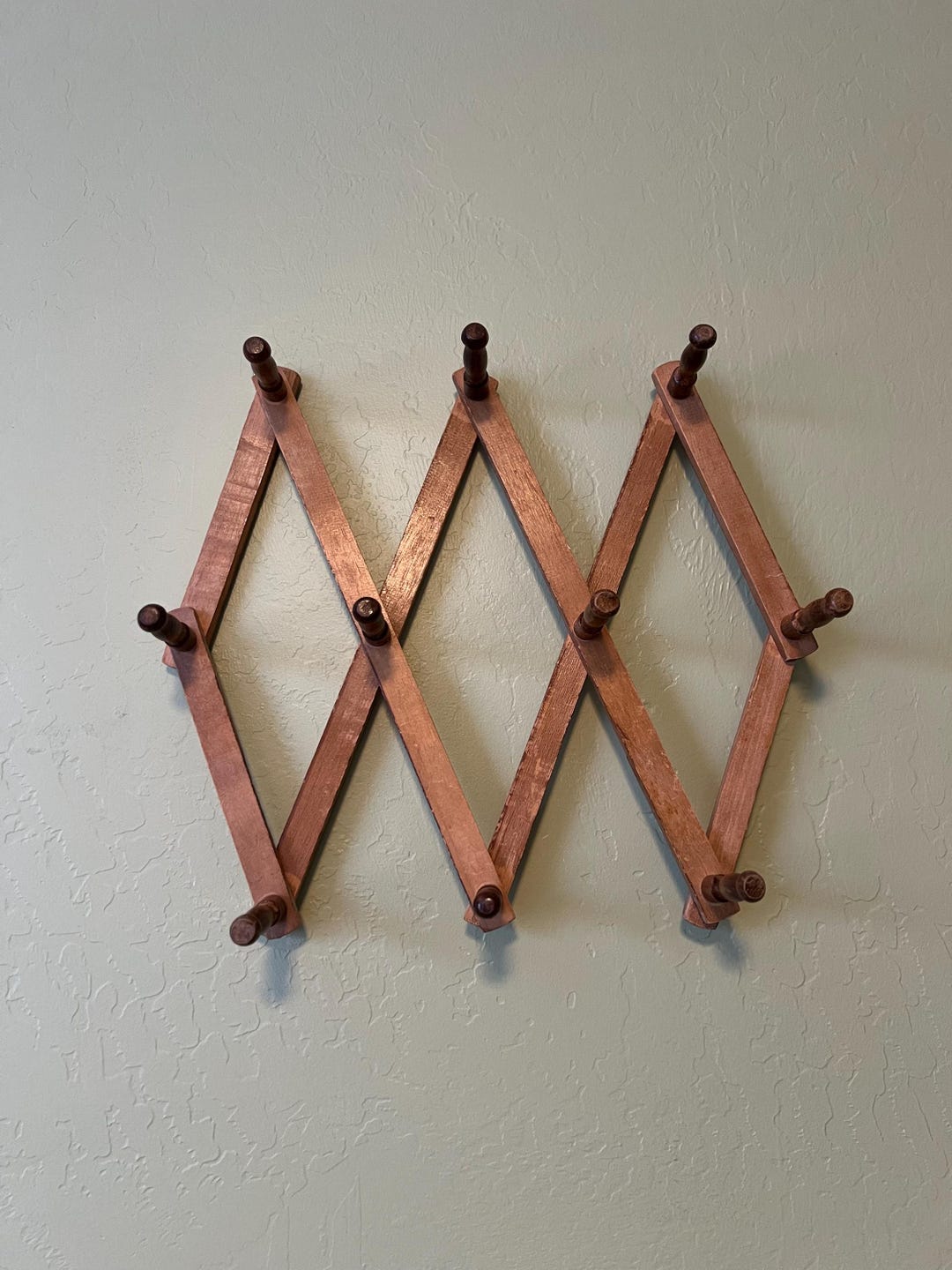 Vintage Accordian Style Wood Hanging Peg Rack, 10 Pegs, Expandable ...