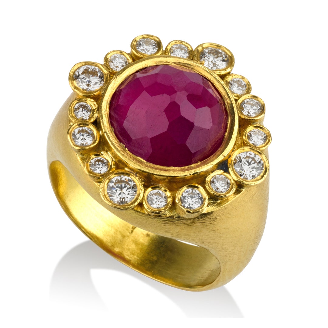 Ruby and Diamonds Gold Ring - Etsy