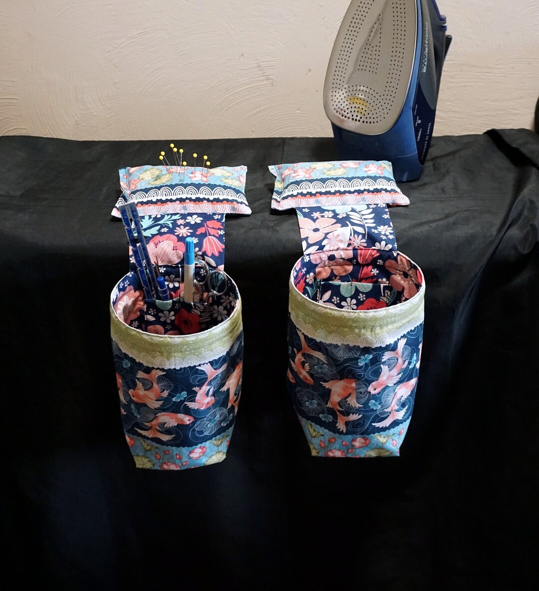 Koi Pond Japanese Inspired THREAD CATCHER Scrap Catcher Sewing Bag With ...