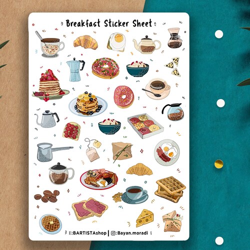 Breakfast Sticker Sheet Aesthetic Breakfast Stickers Bullet - Etsy