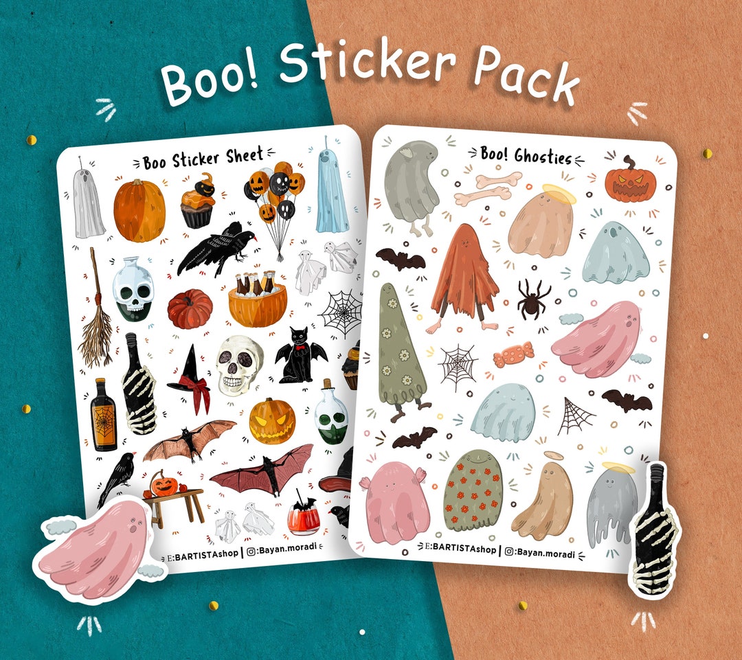Boo Sticker Sheet Pack, Halloween Stickers, Planner Stickers, Journal ...
