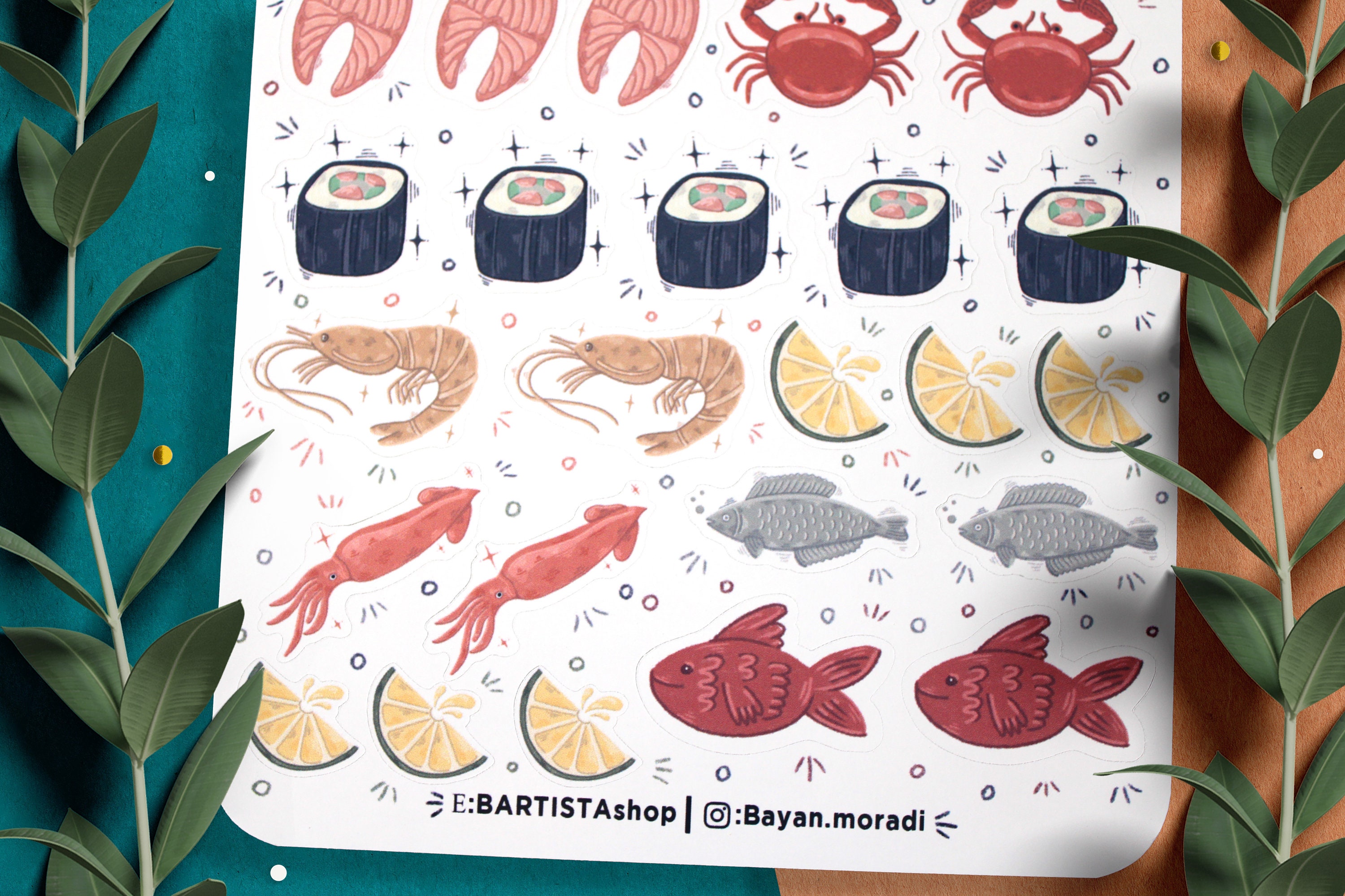Seafood Stickers, Sushi Stickers, Food Stickers, Kitchen Stickers ...