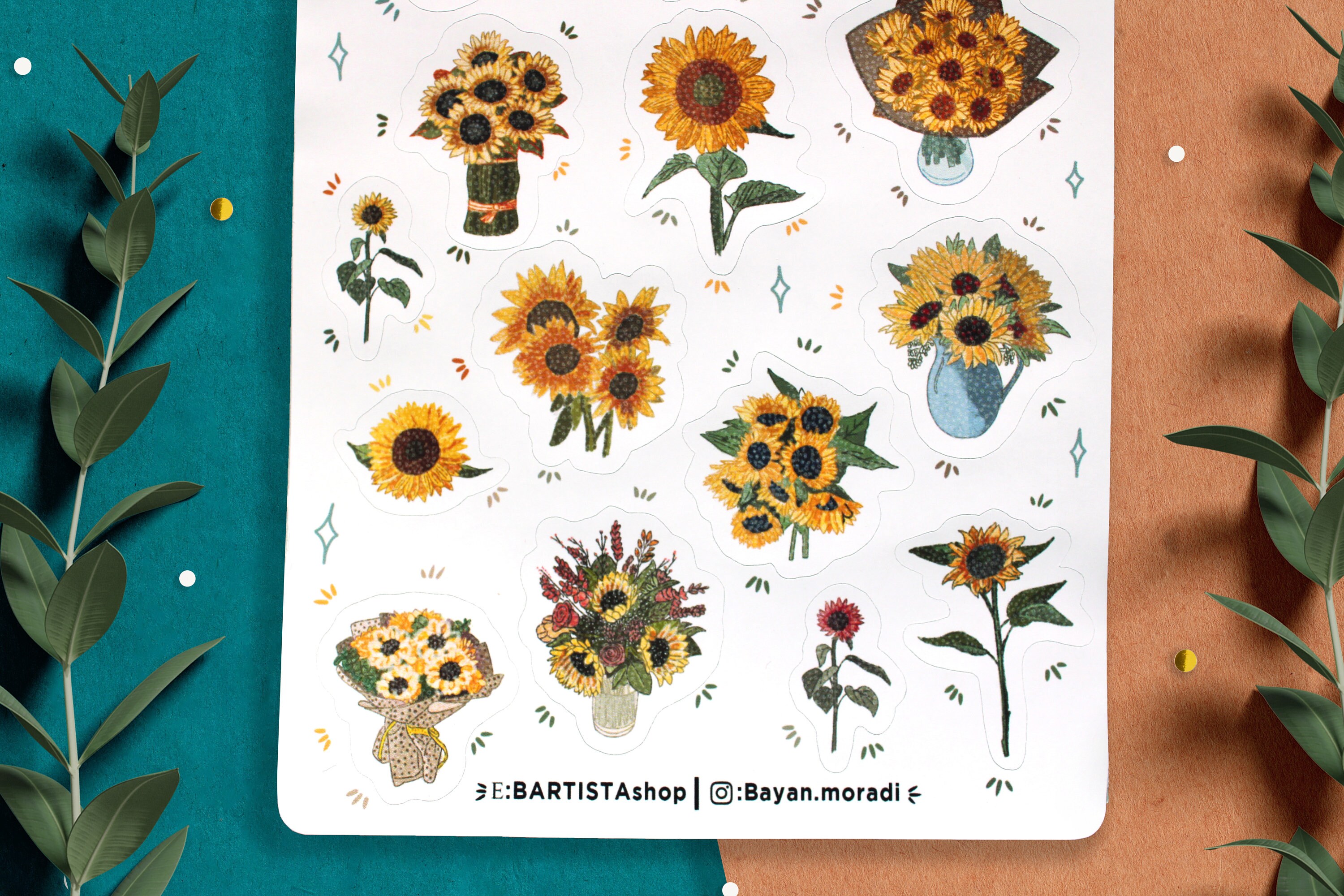 Sunflower Sticker Sheet Sunflower Stickers Planner | Etsy
