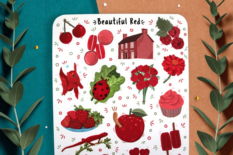 Beautiful Red Sticker Sheet, Planner Stickers, Journal Stickers, Red ...