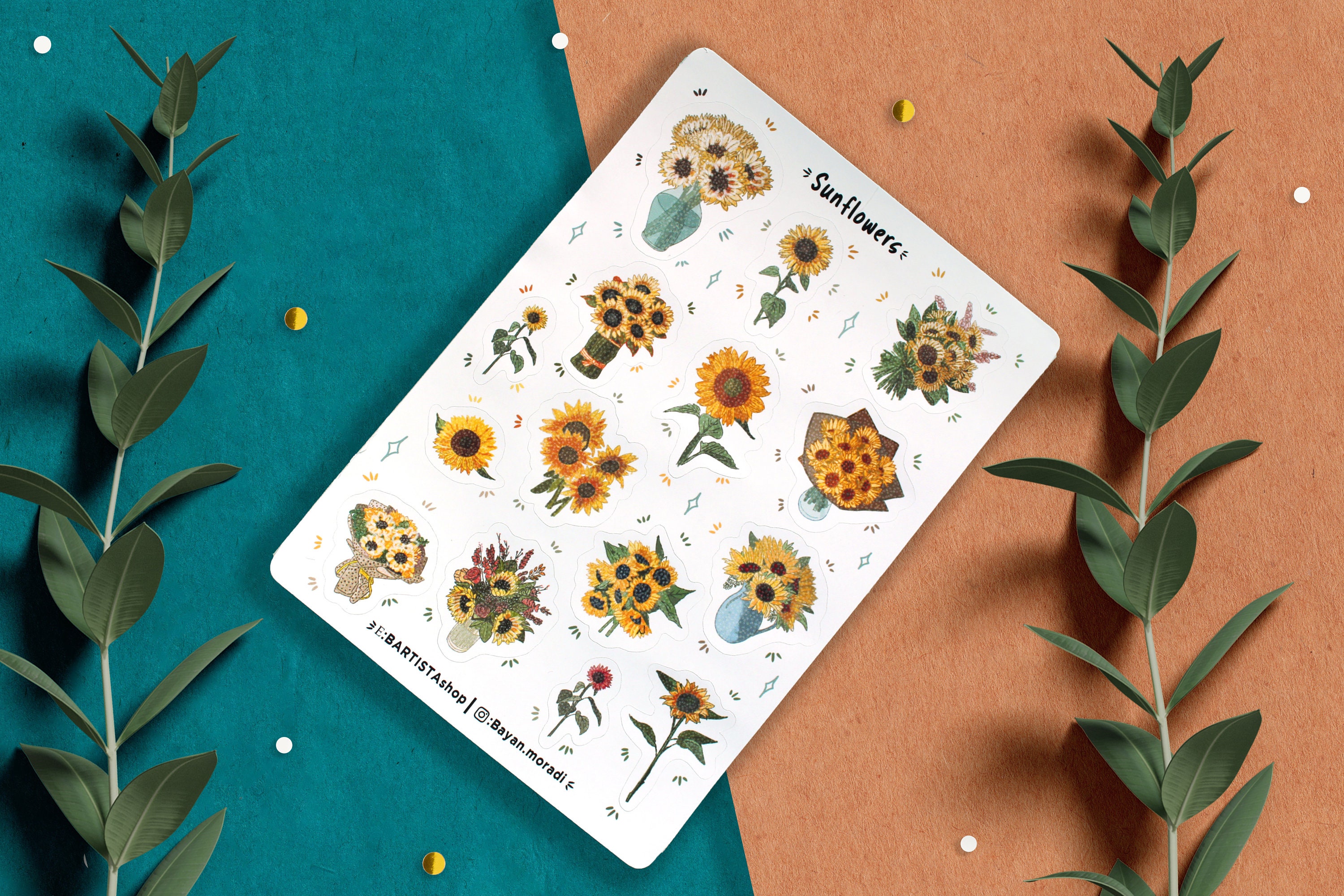Sunflower Sticker Sheet Sunflower Stickers Planner | Etsy