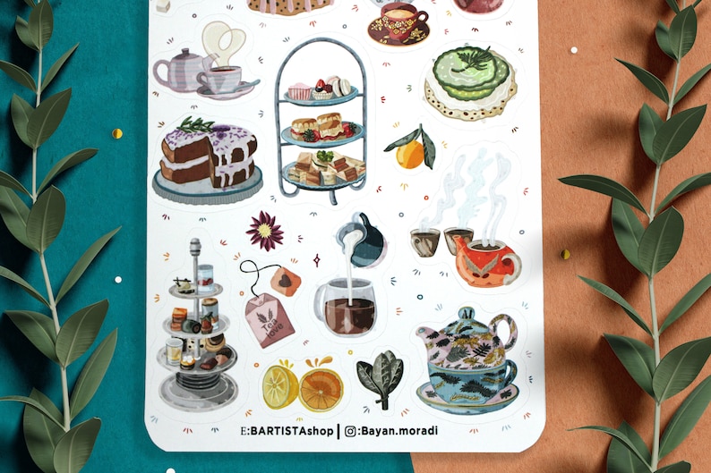 Tea Time Sticker Sheet, Planner Stickers, Scrapbook Stickers, Journal ...