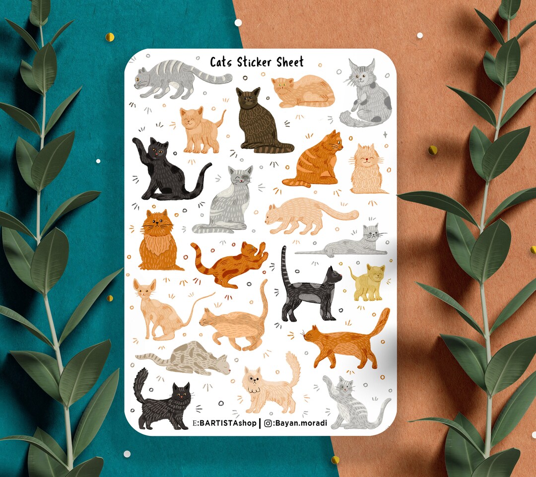 Cats Sticker Sheet, Planner Stickers, Journal Stickers, Playful Cat ...