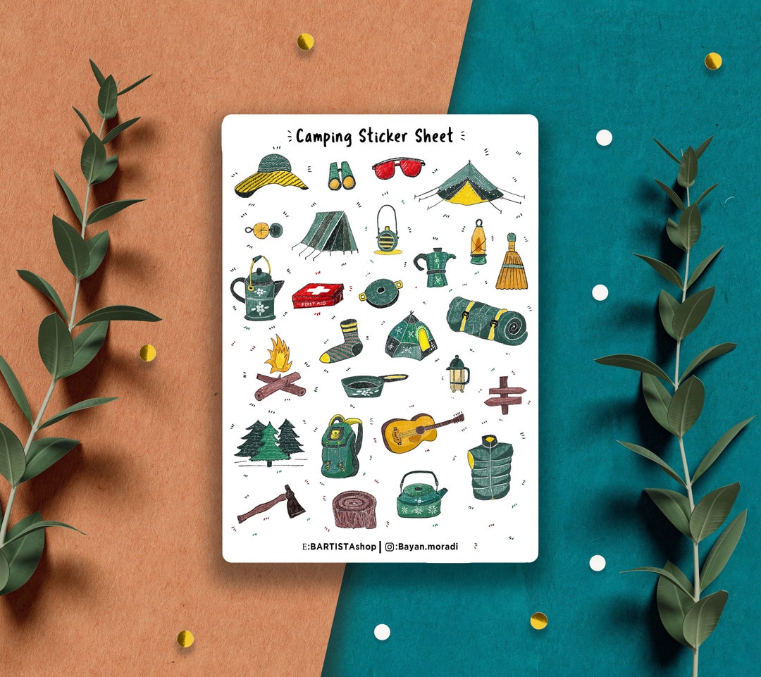 Camping Sticker Sheet, Adventure Stickers, Planner Stickers, Journal ...