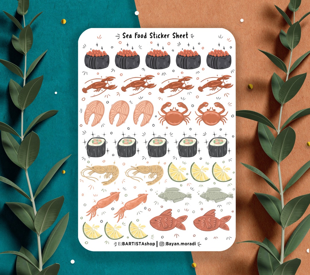 Seafood Stickers, Sushi Stickers, Food Stickers, Kitchen Stickers ...