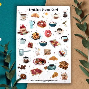 Breakfast Sticker Sheet, Breakfast Planner Stickers, Journal Stickers ...
