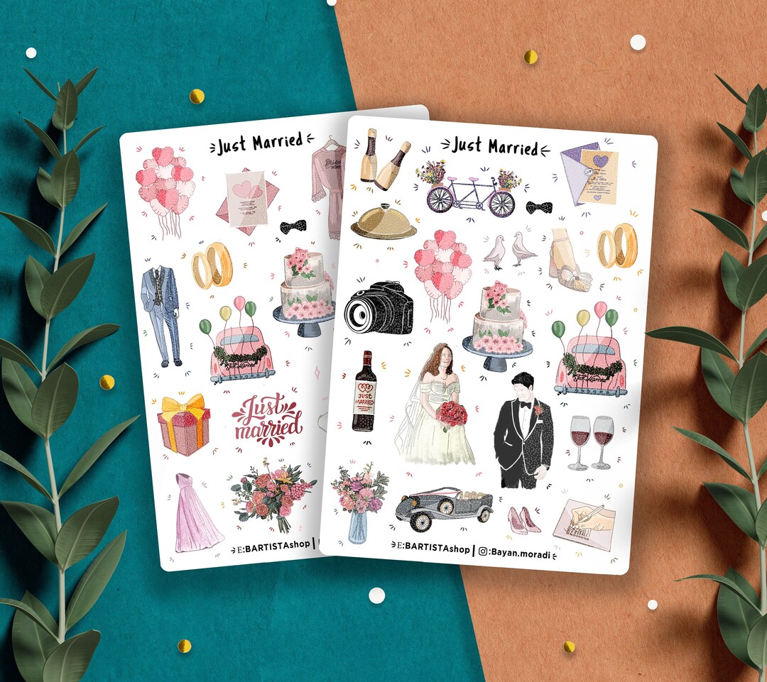 Just Married Sticker Sheet , Wedding Stickers, Planner Stickers ...