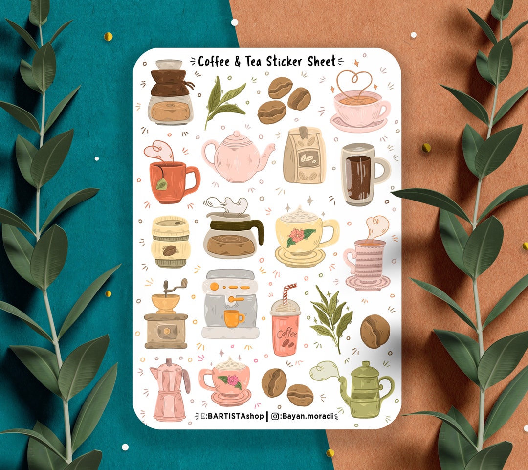 Coffee and Tea Sticker Sheet, Journal Stickers, Calendar, Planner ...