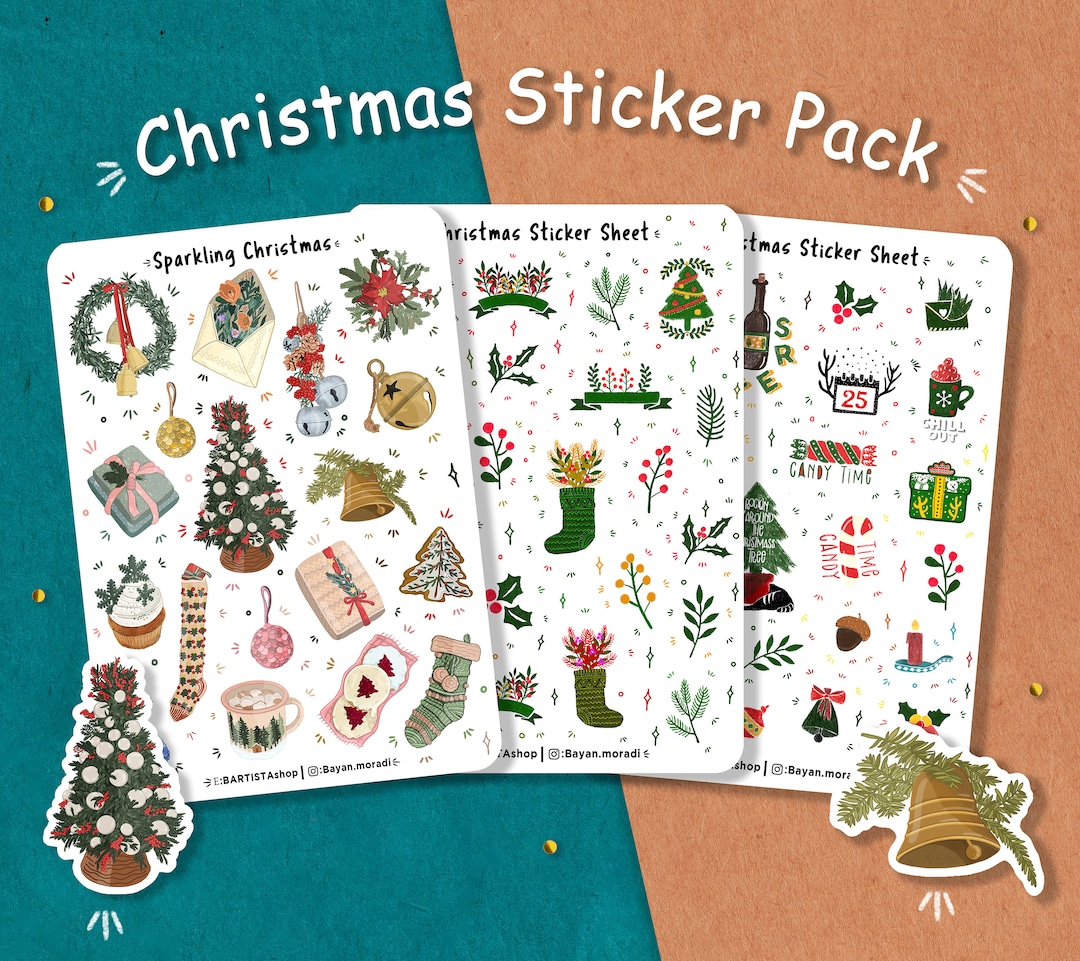 Christmas Sticker Sheet Pack, Planner Stickers, Journal Stickers ...