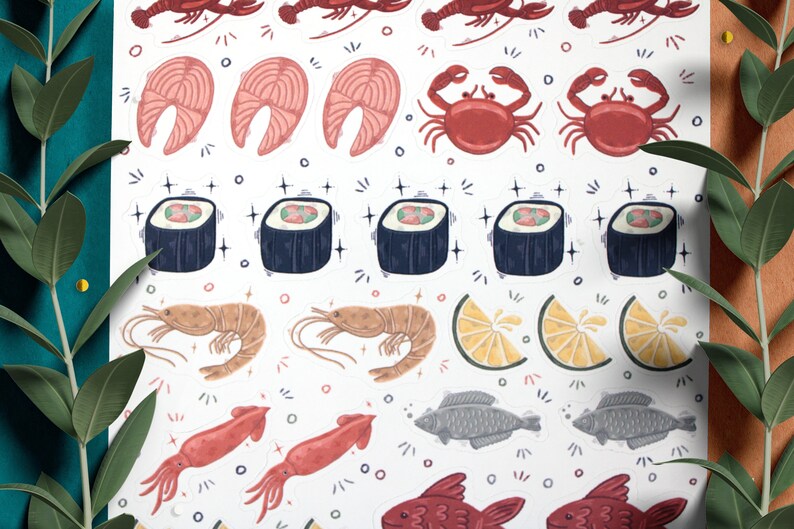 Seafood Stickers, Sushi Stickers, Food Stickers, Kitchen Stickers ...