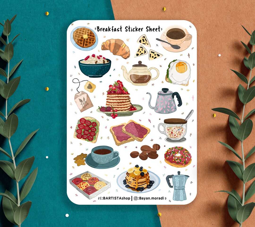 Breakfast Sticker Sheet, Planner Stickers, Food Stickers, Kitchen ...