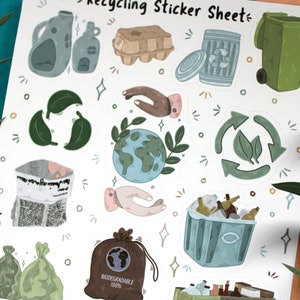 Recycling Sticker Sheet, Planner Stickers, Scrapbook Stickers, Trash ...