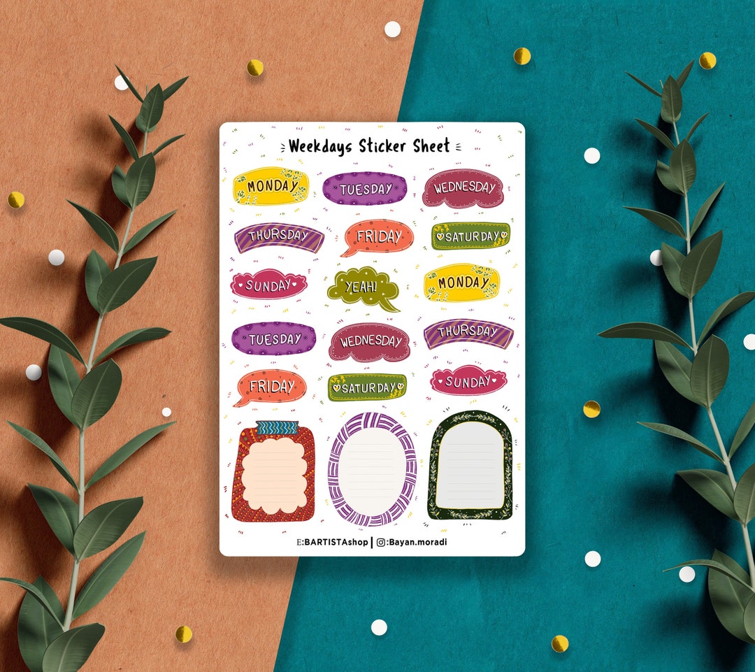 Weekdays Sticker Sheet, Planner Headers, Planner Stickers, Journal ...