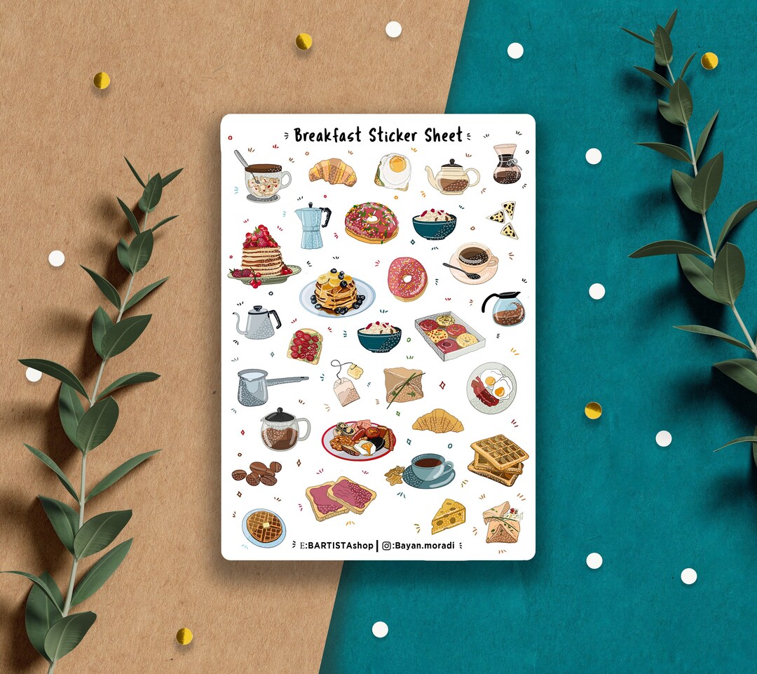 Breakfast Sticker Sheet, Breakfast Planner Stickers, Journal Stickers ...