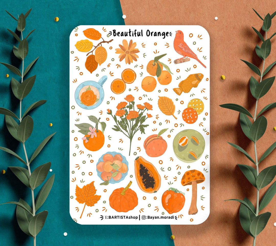 Beautiful Orange Sticker Sheet, Planner Stickers, Journal Stickers ...