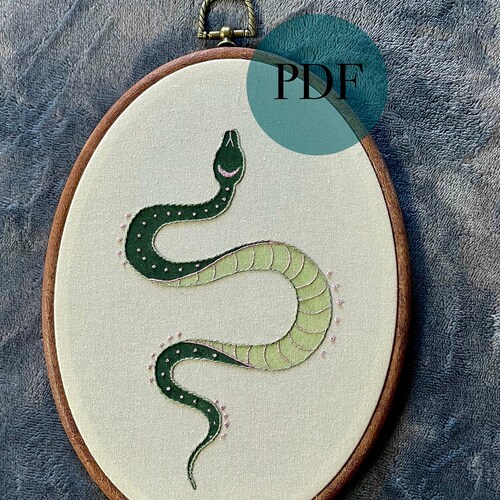 Green Goth Snake Hand Embroidery Pattern Digital Pattern - Etsy