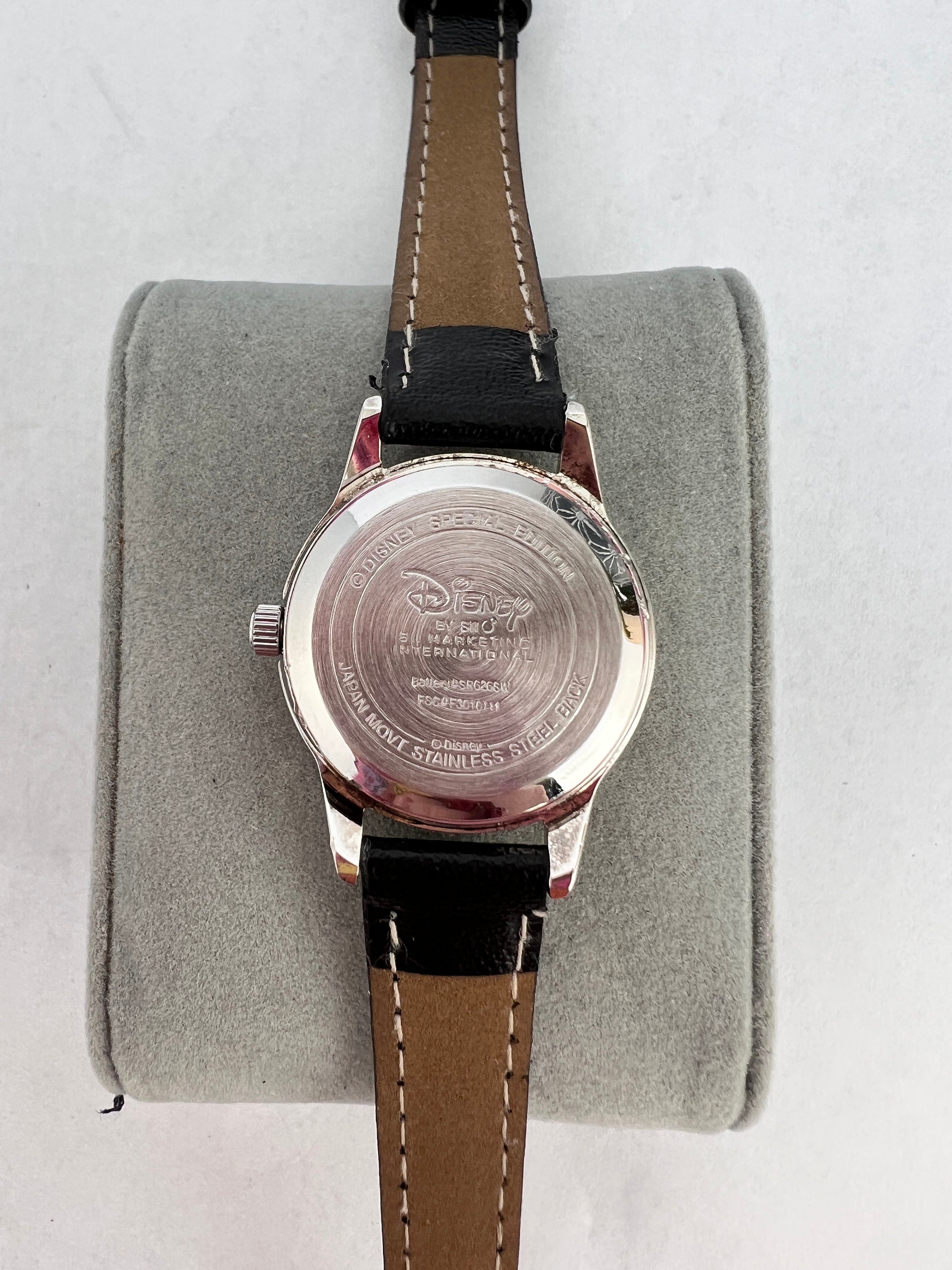 Mickey Mouse Watch Disney Silver Tone With Black Leather - Etsy