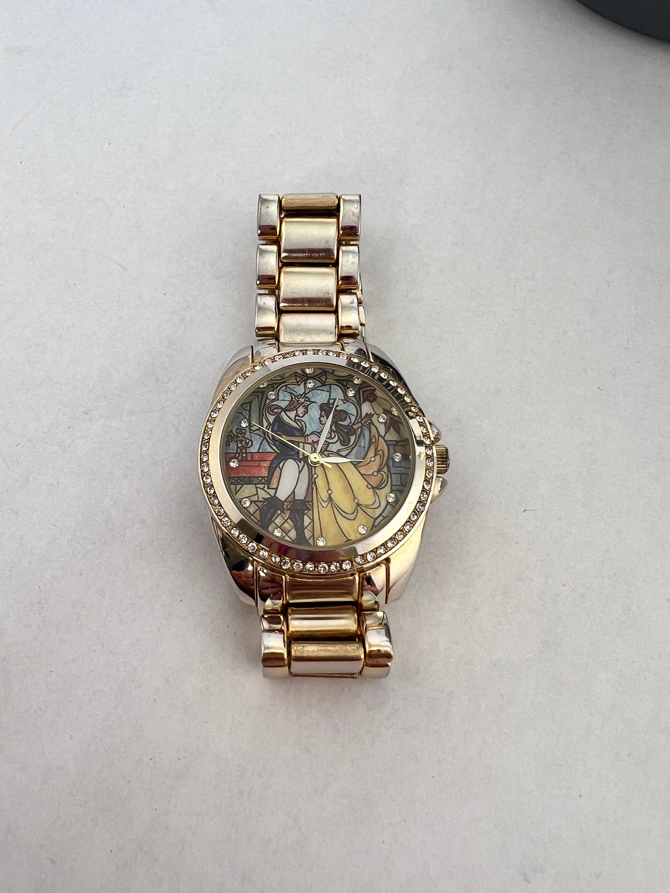 Disney's Iconic Beauty and the Beast Watch With Gold Tone Case and Band ...