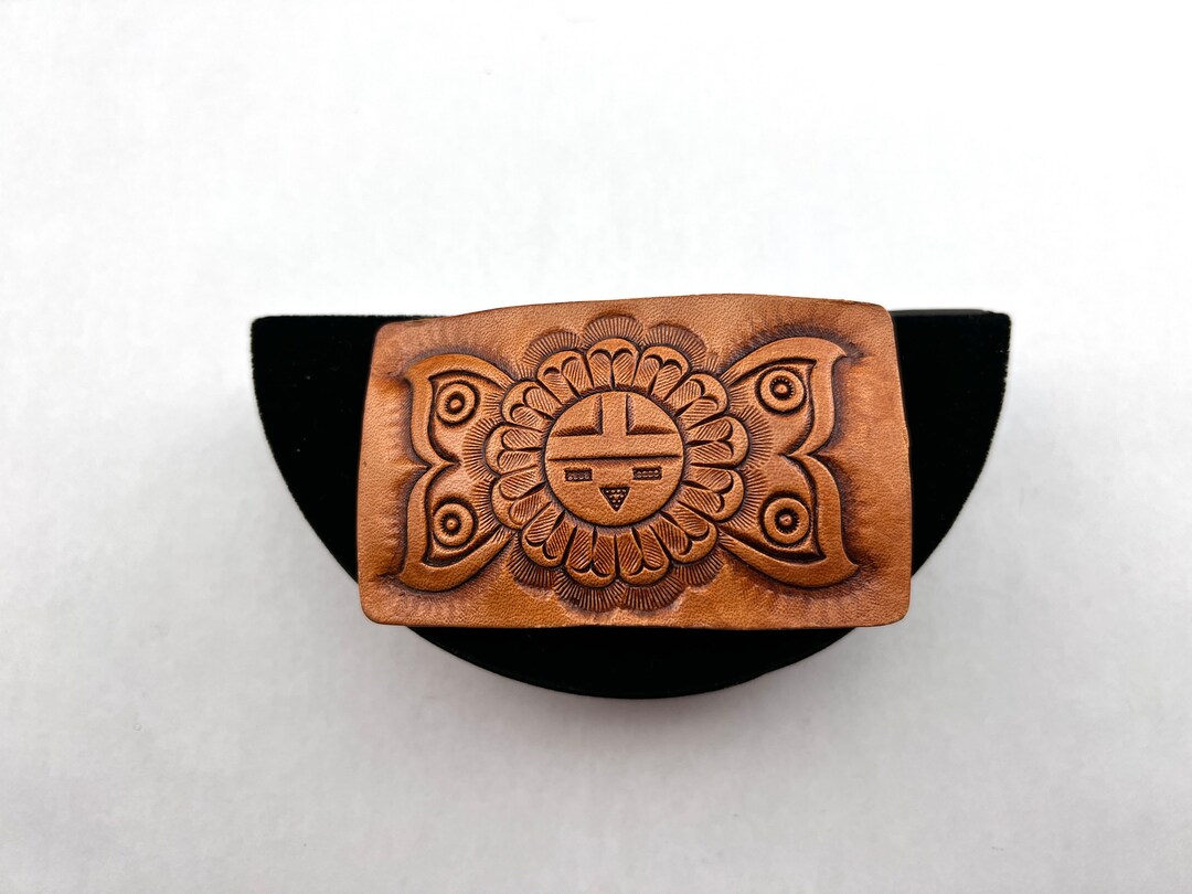 Zuni Sun Leather Tooled Belt Buckle - Etsy