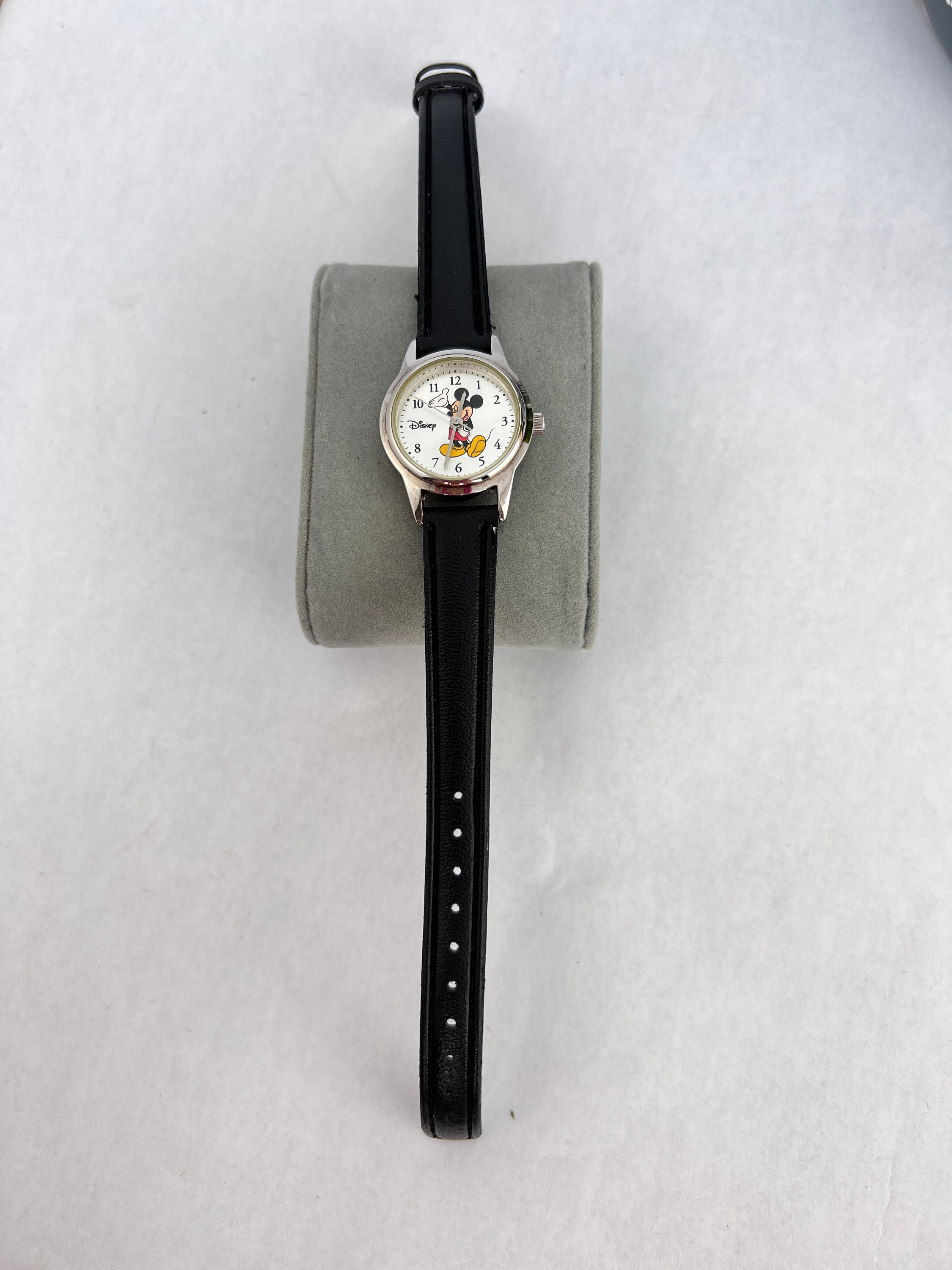 Mickey Mouse Watch Disney Silver Tone With Black Leather - Etsy