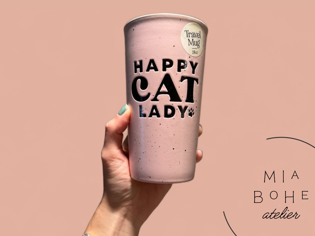 Happy Cat Lady / Cat Mom Travel Mug W/ Scarf Perfect Gift Bundle Gift ...
