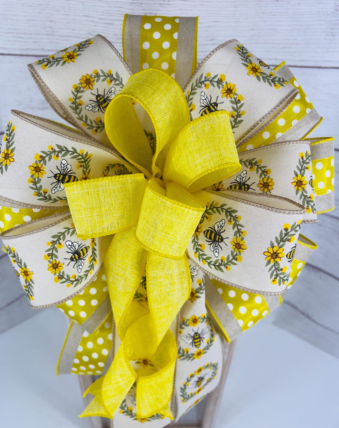 Outdoor Summer Polka Dot Bee Bow, Lantern Swag, Spring Bow for Porch ...