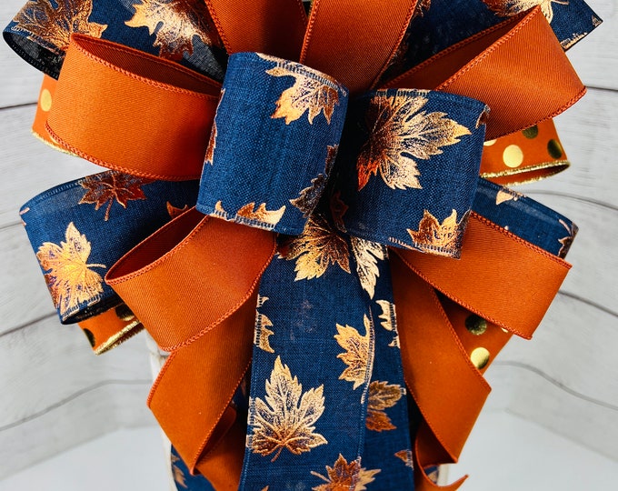 Outdoor Fall Bow With Copper Leaves for Mailbox or Wreath, Fall Leaves ...