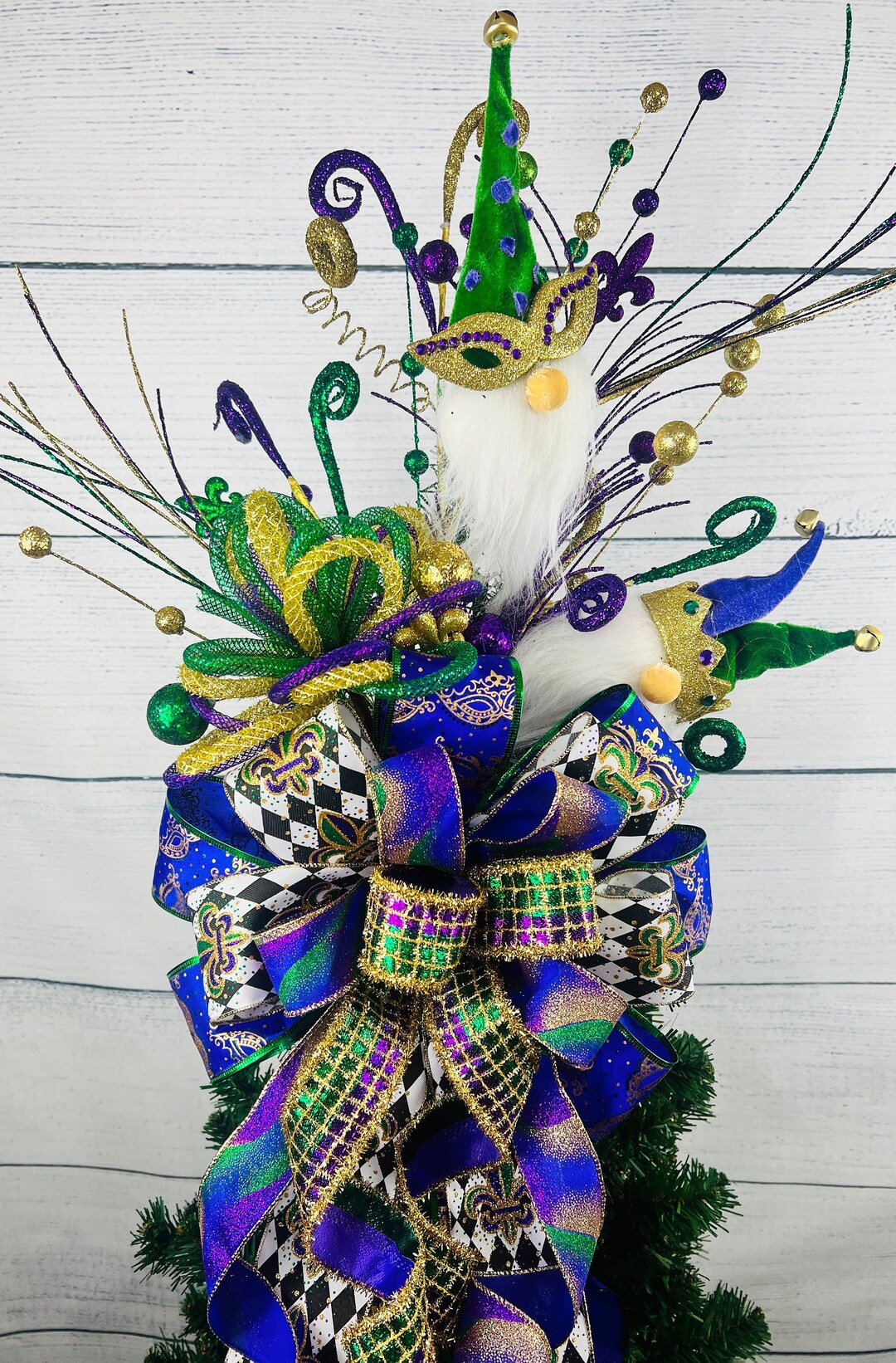 Mardi Gras Gnome Tree Topper, Gnome Topper for Tree, Mardi Gras Topper ...