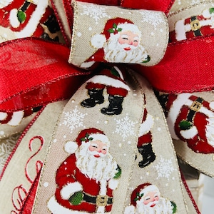 Vintage Santa Christmas Bow: Mailbox, Lantern, or Tree Topper - Etsy