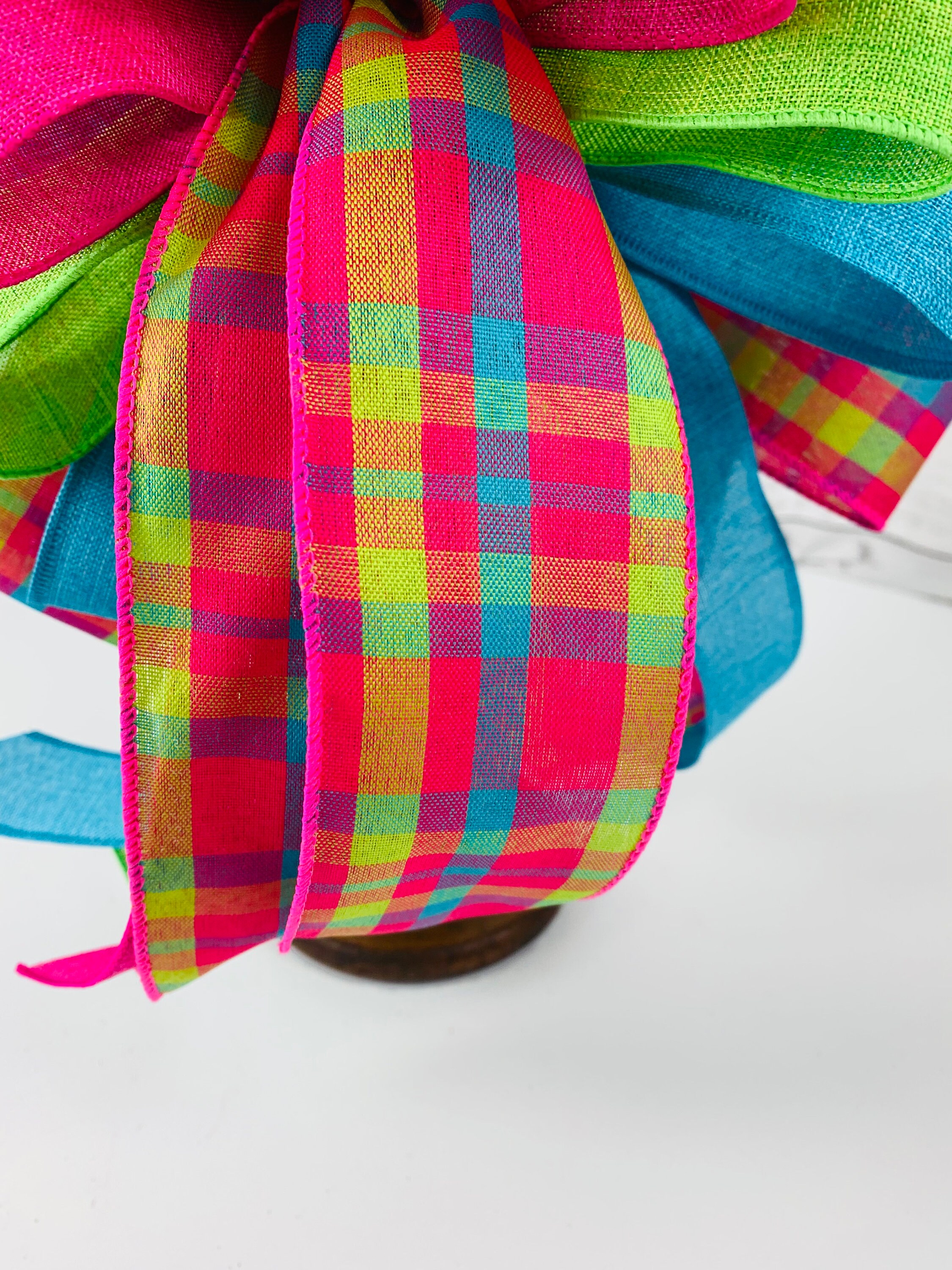 Bright Plaid Spring Bow: Fuchsia, Turquoise, Lime Green - Etsy