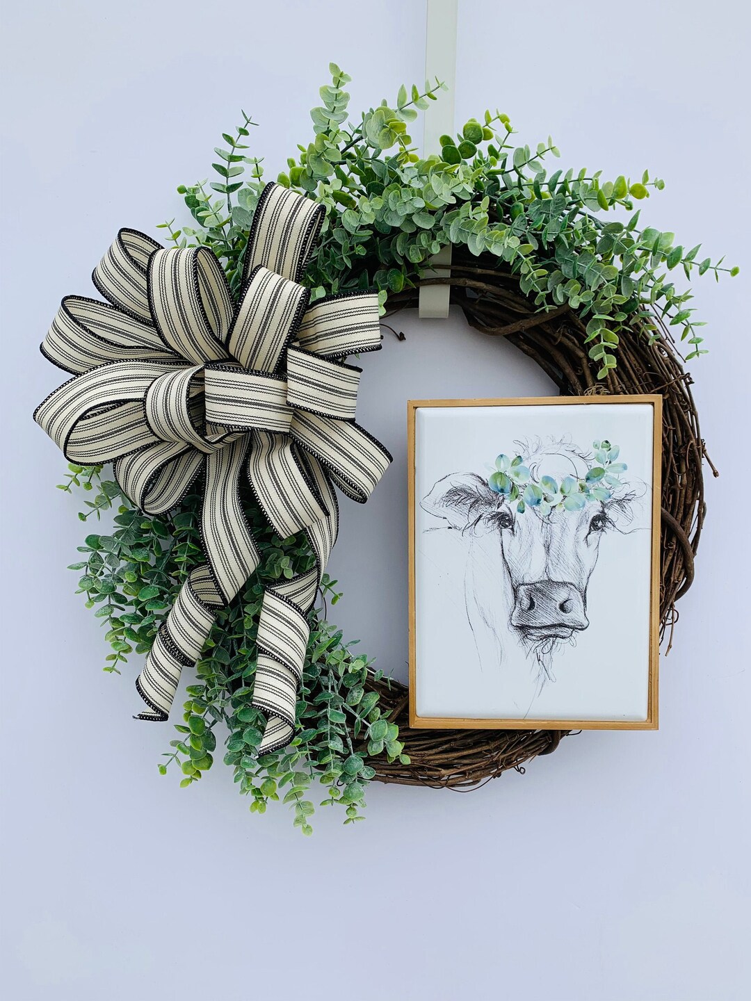 Everyday Farmhouse Cow Wreath for Front Door, Bessie the Heifer ...