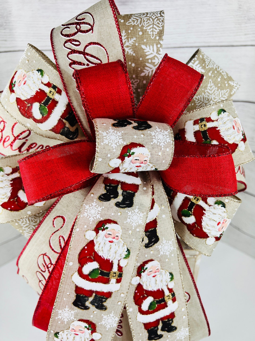 Outdoor Vintage Santa Mailbox Bow, Vintage Santa Bow for Lantern Swag ...