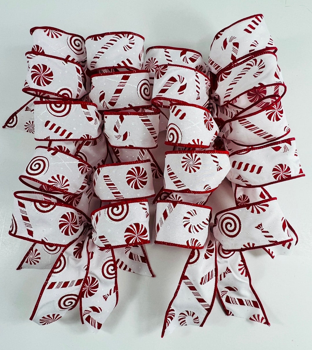Small Peppermint Candy Bow for Christmas Tree Decoration, Set of 10 ...