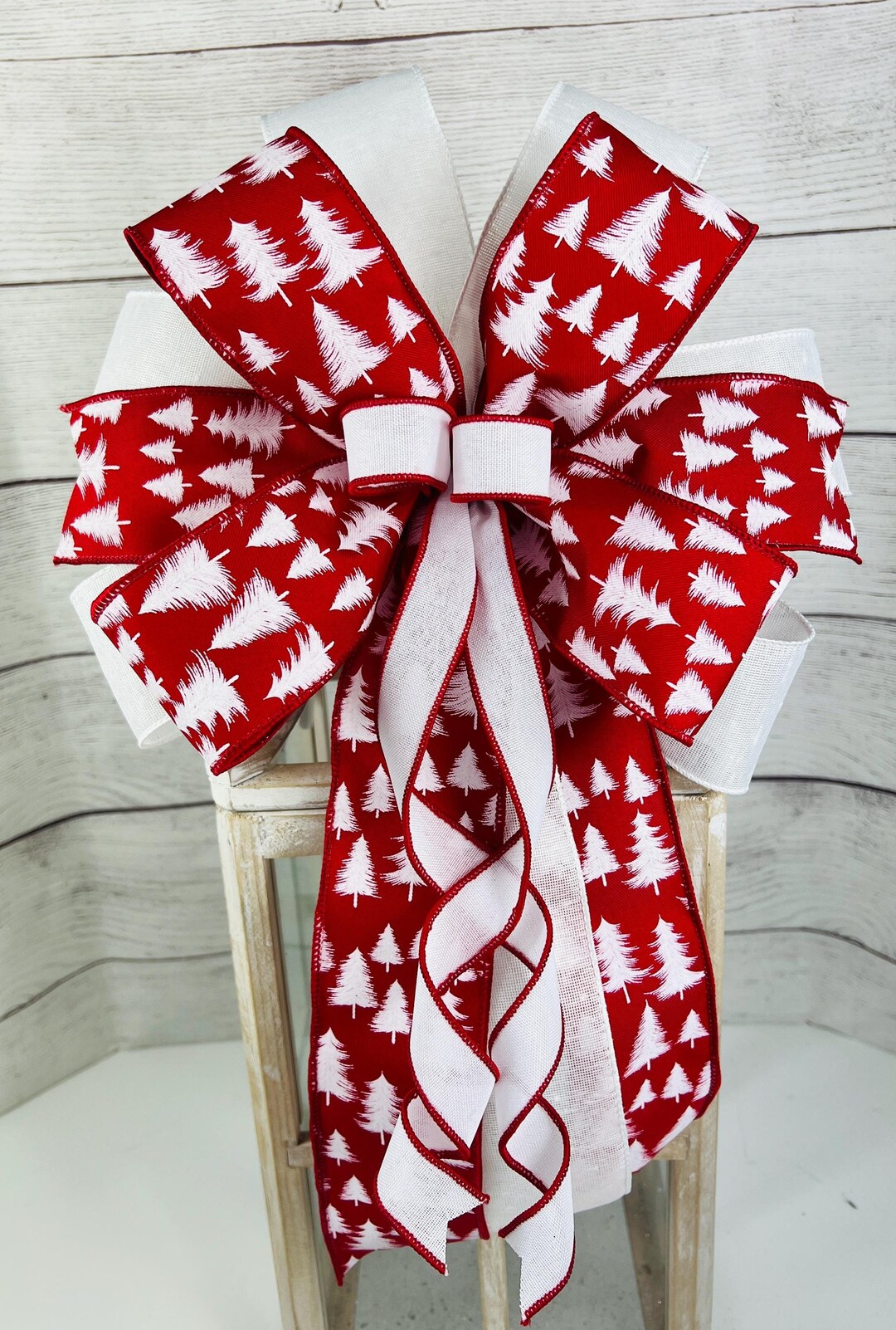 Wispy White Christmas Trees Bow for Mailbox, Outdoor Red and White ...