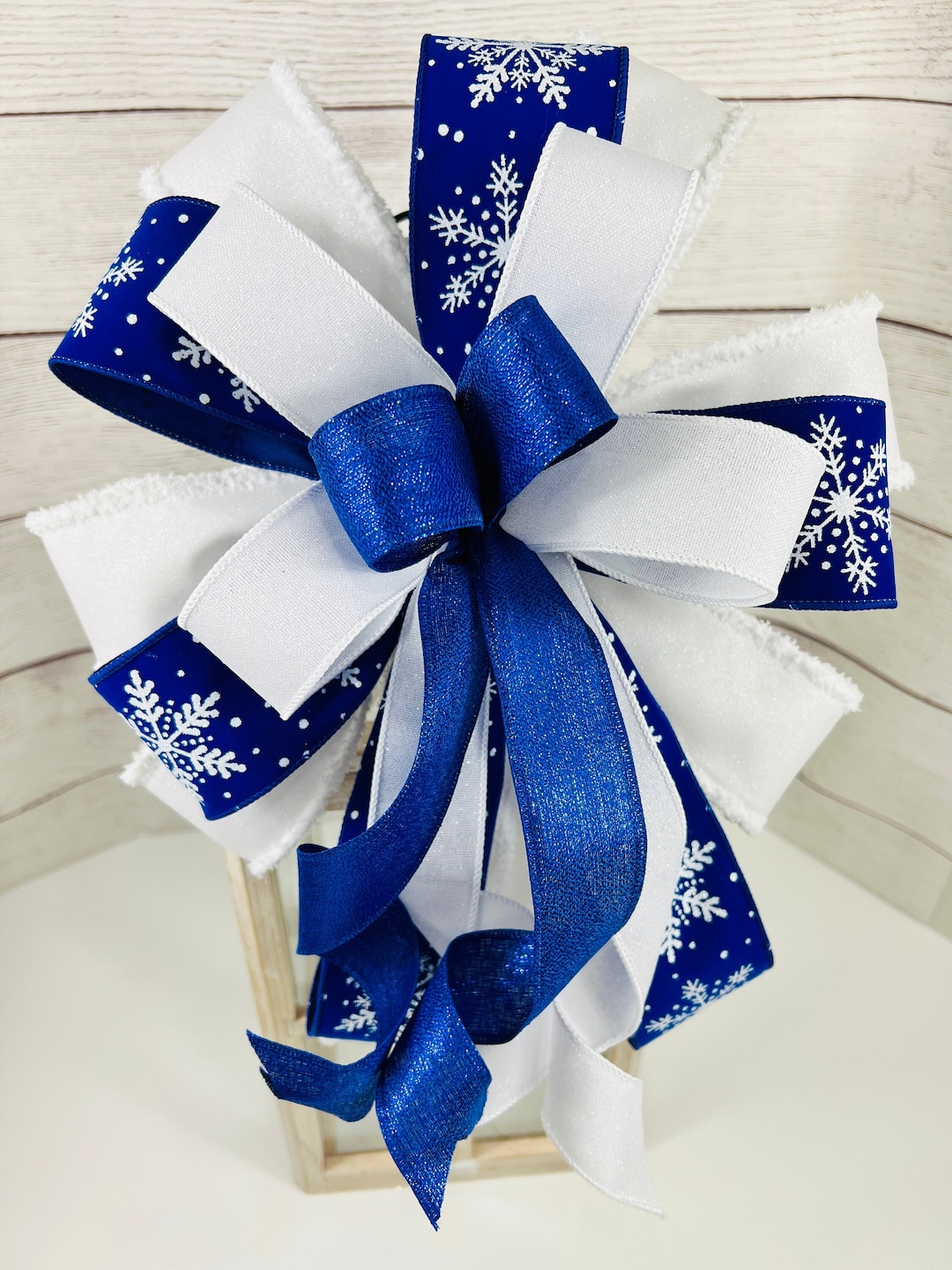 Outdoor Blue Velvet and White Snowflake Bow for Lantern Swag, Blue ...