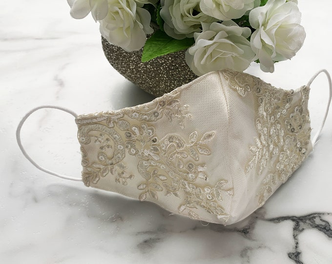 Satin and Lace Sequin Bridal Wedding Face Mask for Brides - Etsy