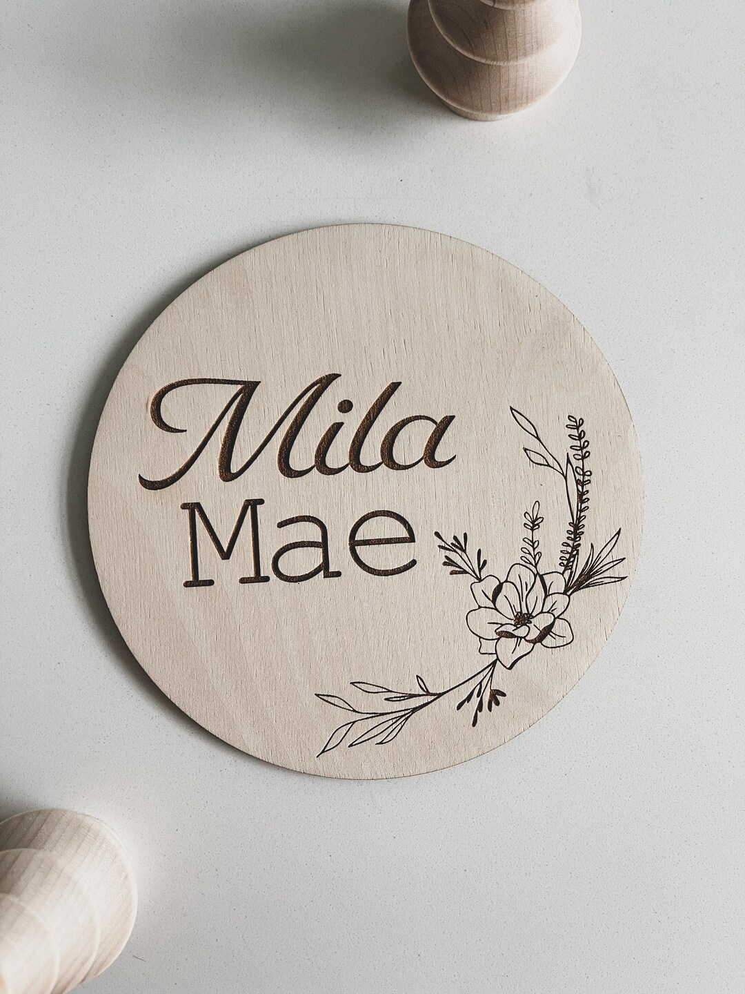 Magnolia Etched Wooden Name Disc - Etsy