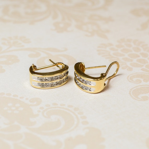 14k Round Full Cut Diamond Omega Back Earring Yellow … - Gem