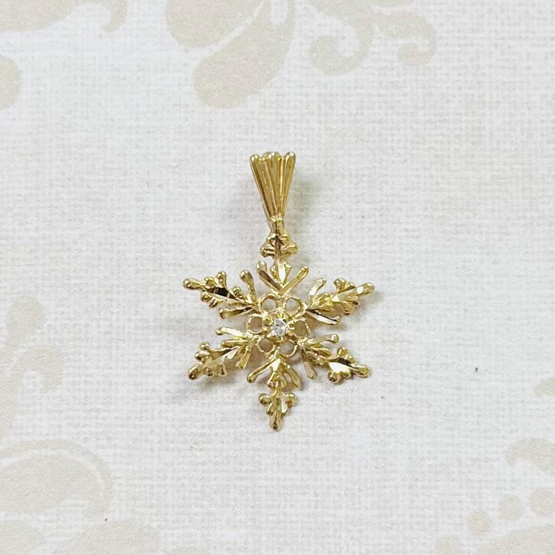 14K Gold Estate Diamond Snowflake Pendant - Etsy