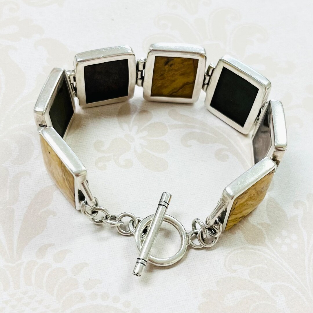 Sterling Silver Estate Silpada Pyrite Bronzite Jasper Bracelet - Etsy