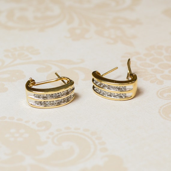 14k Round Full Cut Diamond Omega Back Earring Yellow … - Gem