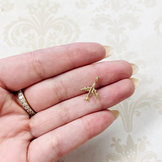 14K Gold Estate Airplane Charm - Gem
