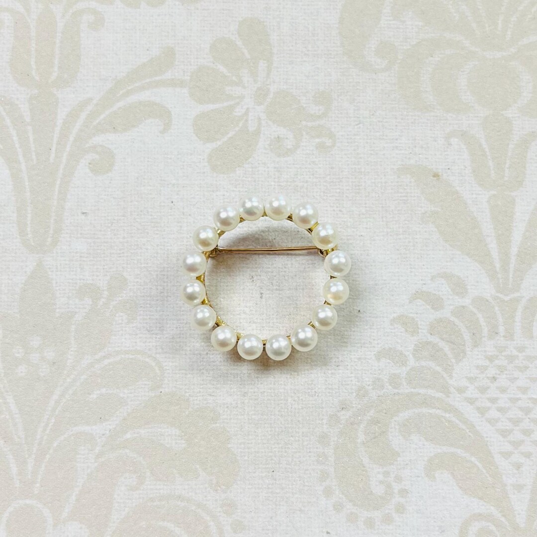 14K Gold Estate Pearl Circle Pin - Etsy