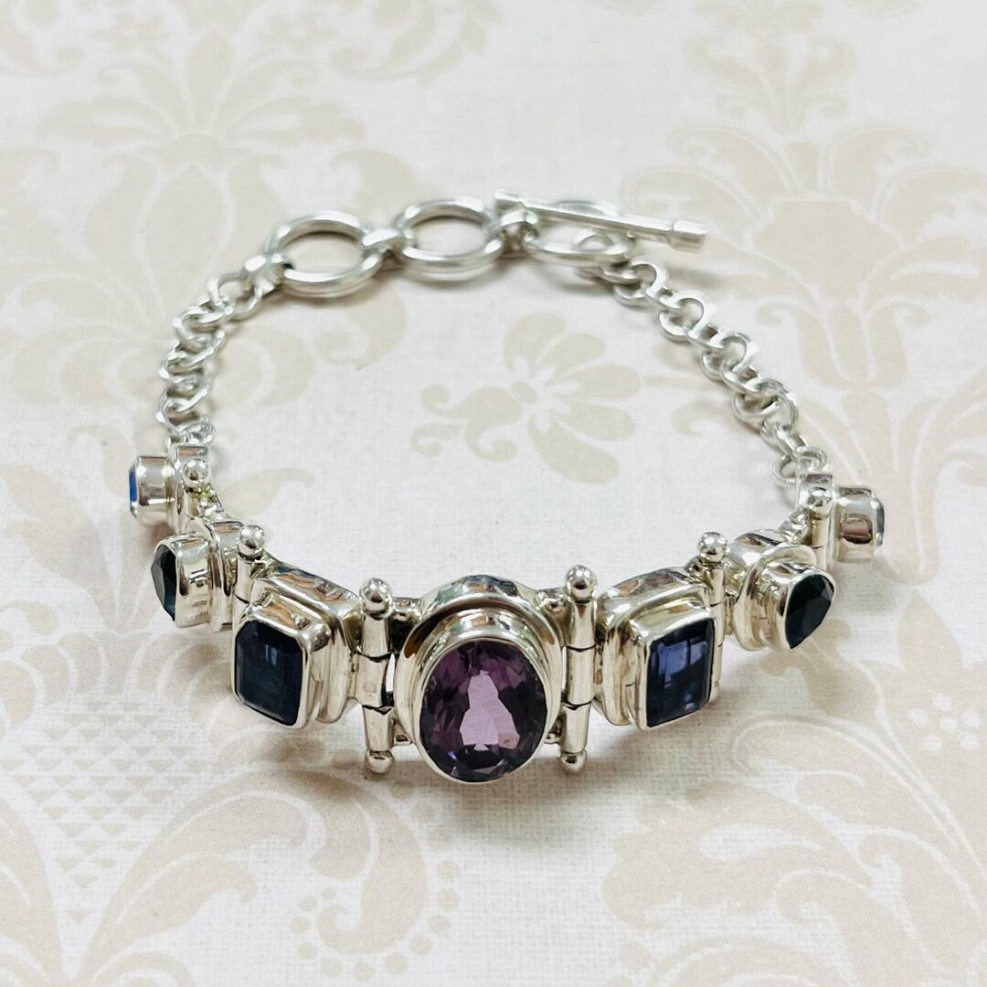 Sterling Silver Multi Gemstone Bracelet - Etsy